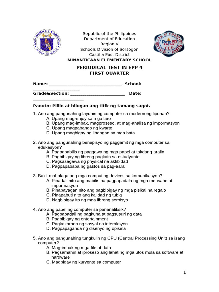 Q1 PT - Epp 4 Matatag | PDF