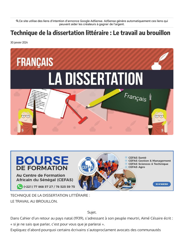 Technique de La Dissertation Littéraire: Le Trav | PDF