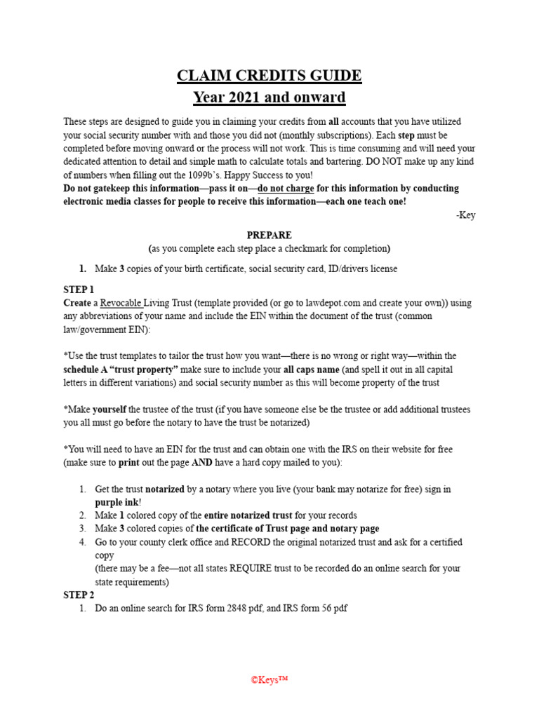 Claiming Your Trust Credits Guide | PDF | Indemnity | Finance & Money ...
