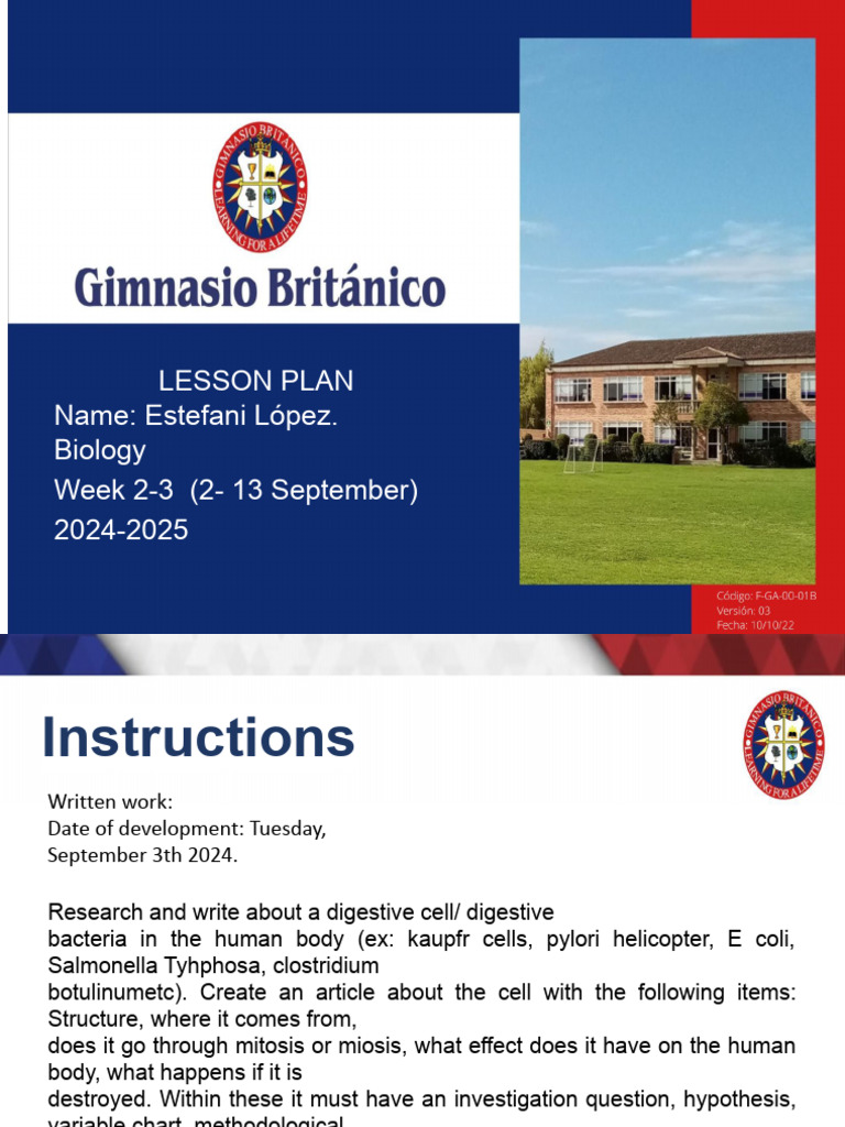 Seven Grade Biology Project - Written Work Instructions (September 3th ...