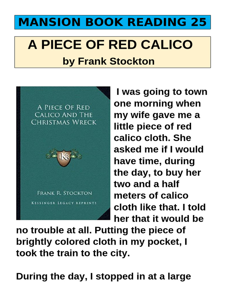 Mansion Book Reading of 25 A Piece of Red Calico | PDF