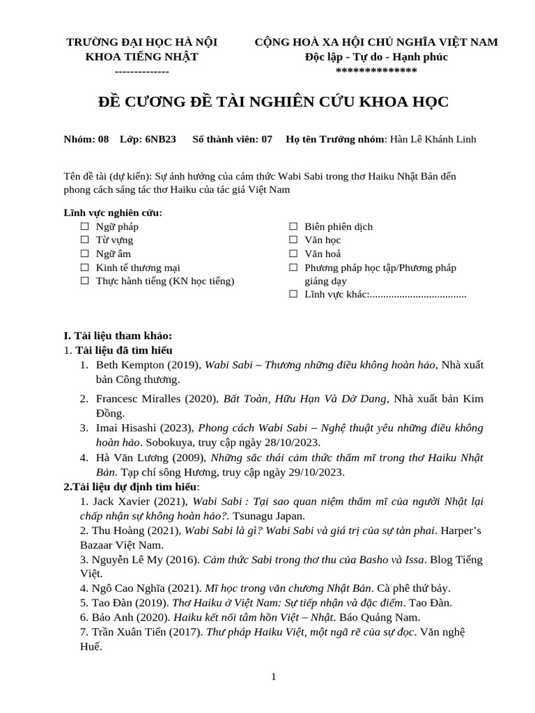 FORM DE CUONG NCKH - Mẫu 2 | PDF