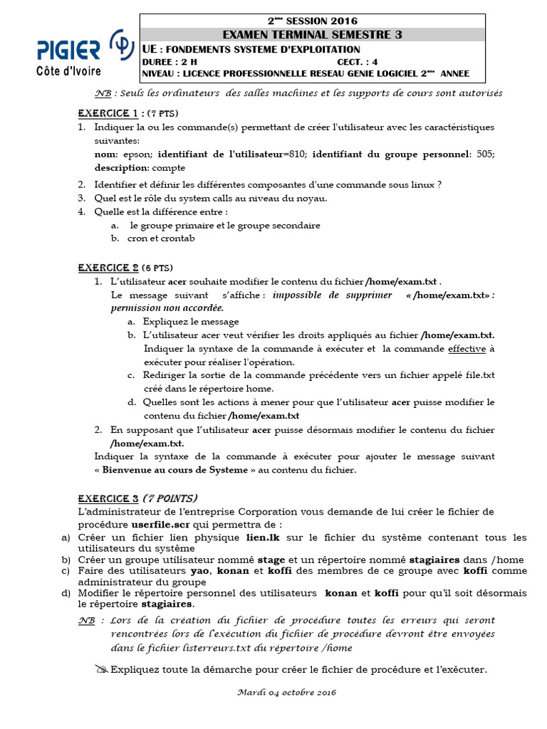 Fondement Syst Exploitation | PDF