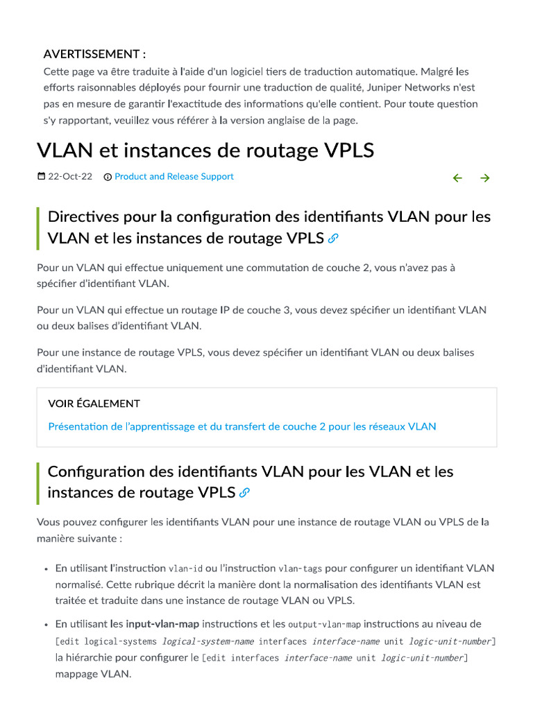 VLAN Et Instances de Routage VPLS - Junos OS - Juniper Networks | PDF
