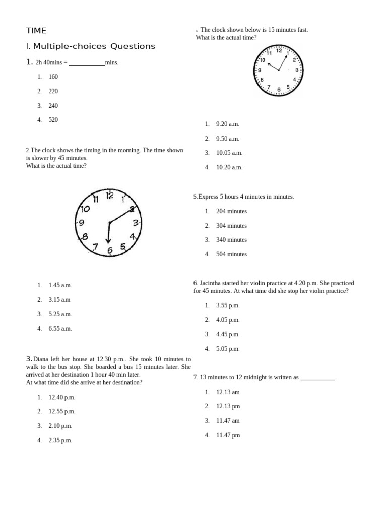 Primary 3 Math Time Singapore Curriculum PDF Free | PDF | Bus Transport ...