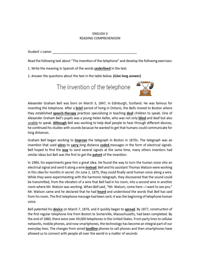 Reading About the Invention of the Telephone (1) | PDF