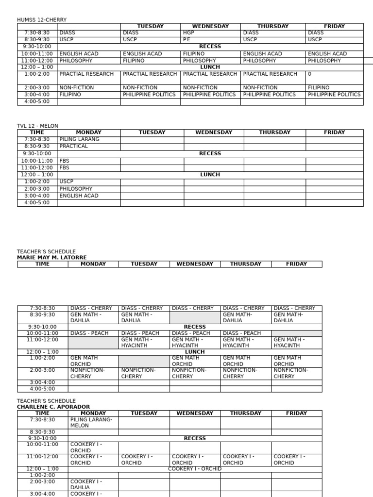 Temporary Class Sched | PDF
