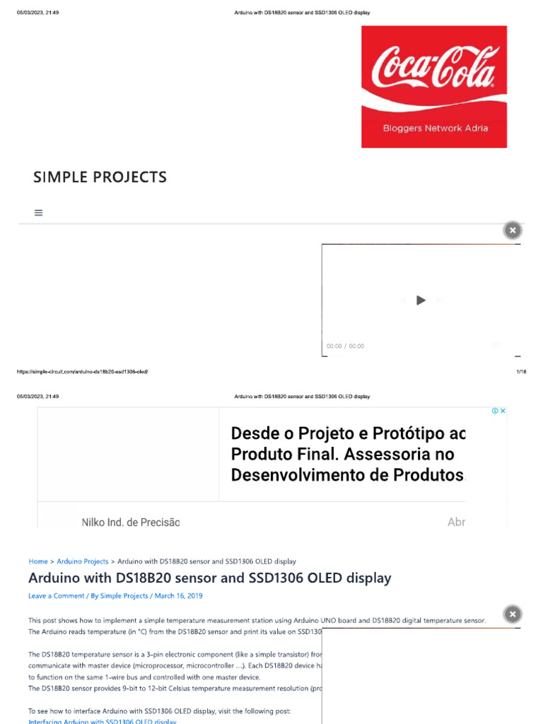 Arduino With DS18B20 Sensor and SSD1306 OLED Display | PDF