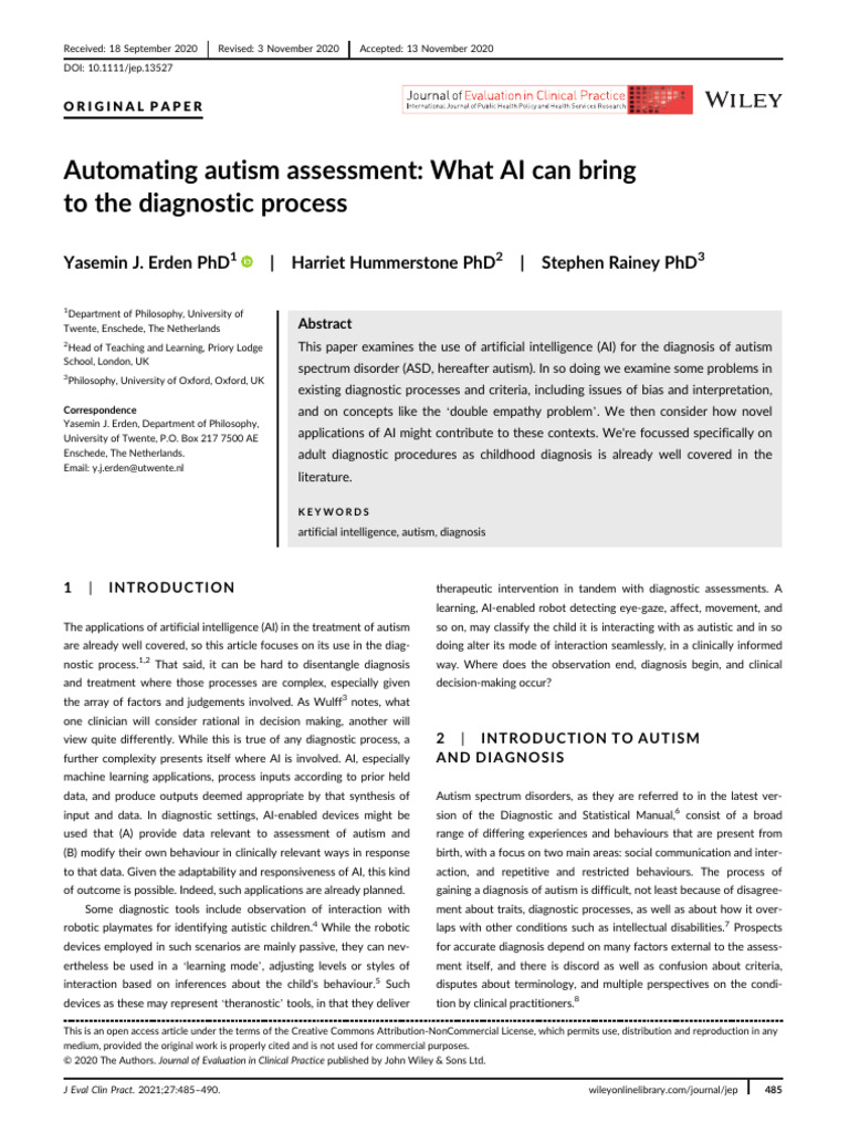 AI in Autism Diagnosis: Adult Focus | PDF | Autism Spectrum | Science ...