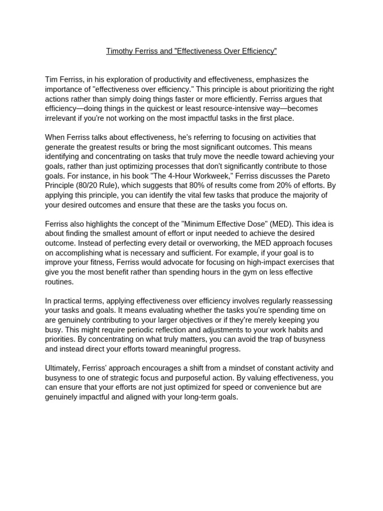 Timothy Ferriss and "Effectiveness Over Efficiency" | PDF
