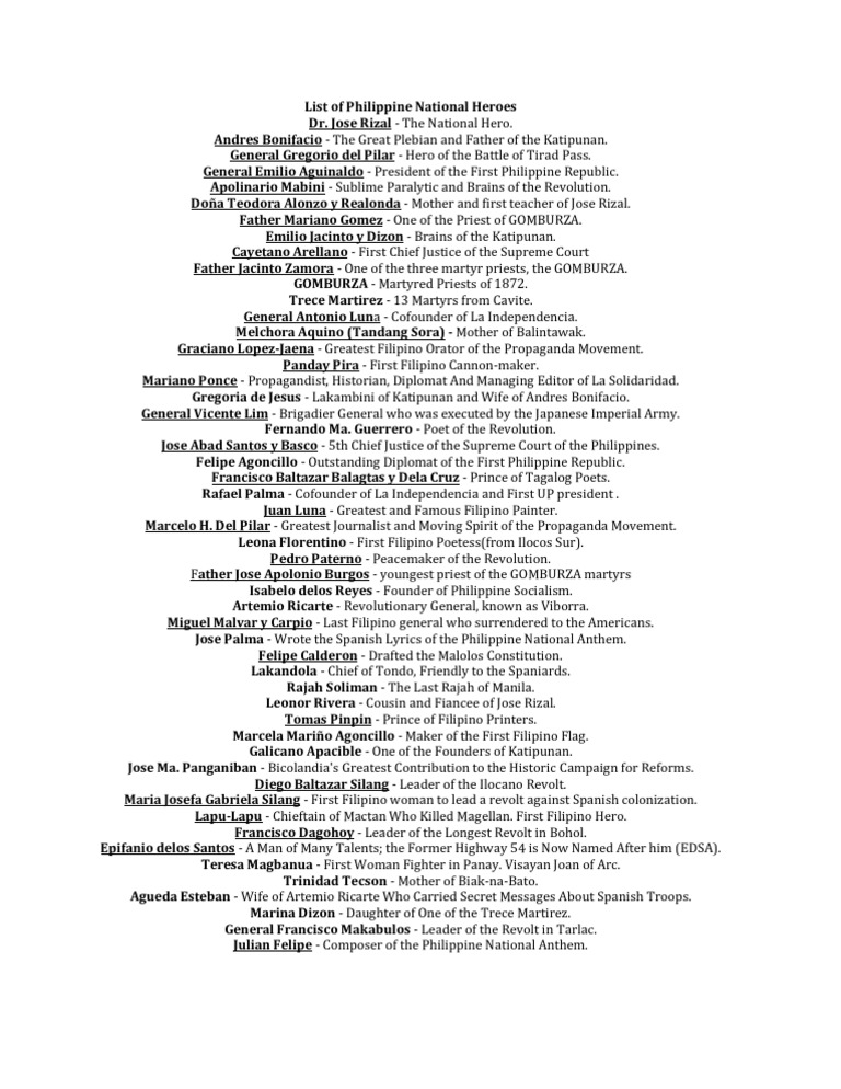 Philippine National Heroes List | PDF | Philippines | Armed Conflict
