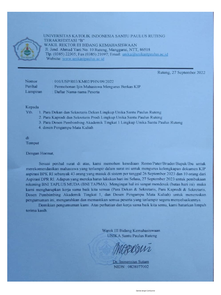 Permohonan Ijin Peserta Kip Mengurus Rekening Bni Tapma | PDF