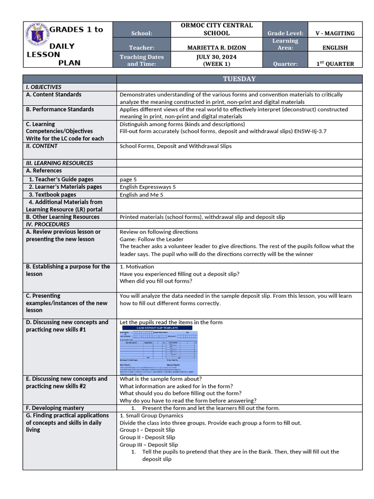 DLL - English 5 - Q1 - W1-D2 | PDF
