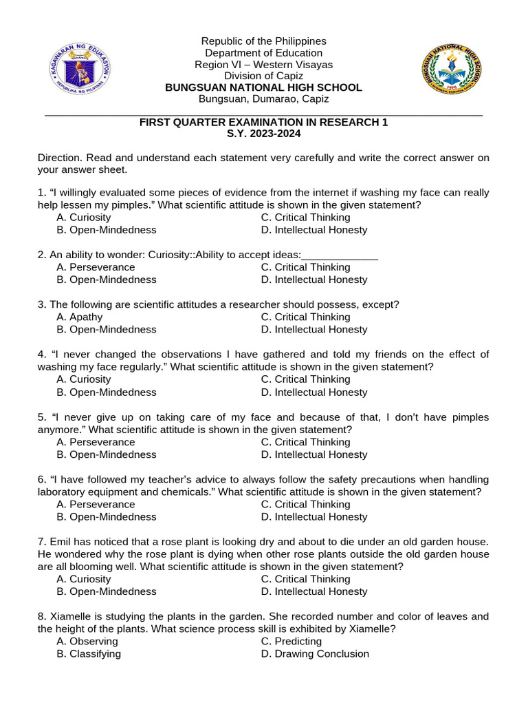 Grade 7 Science 1st Quarter Exam | PDF | Science | Prediction
