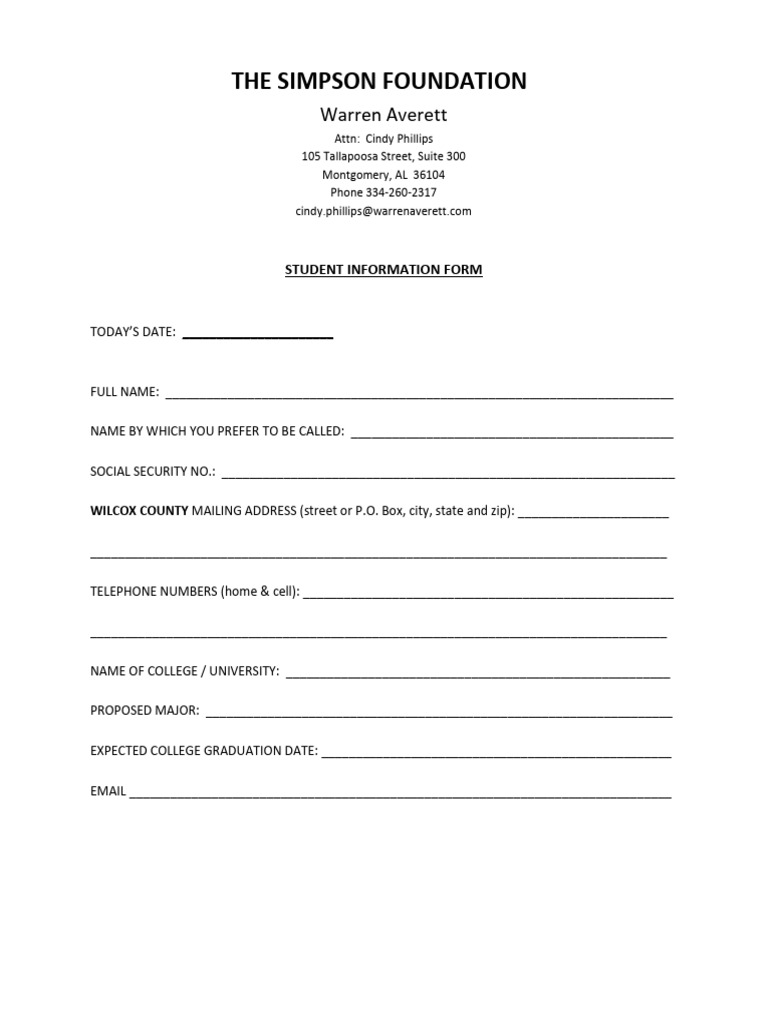 Student Information Form | PDF