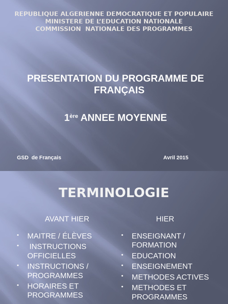 Présentation Du Programme de Français 1am - p2g | PDF