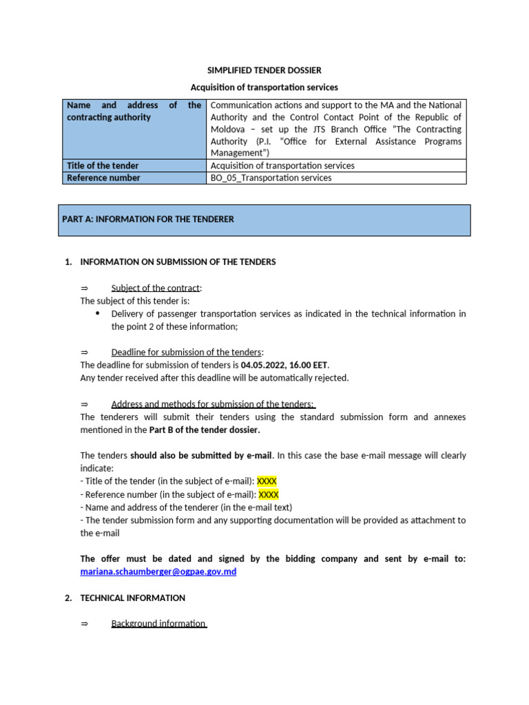 Simplified-tender-dossier_transport-service_BO | PDF