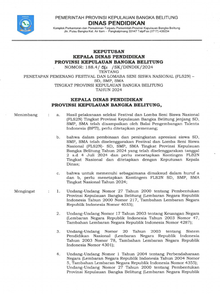 SK Final Pemenang FLS2N SD, SMP, SMA | PDF