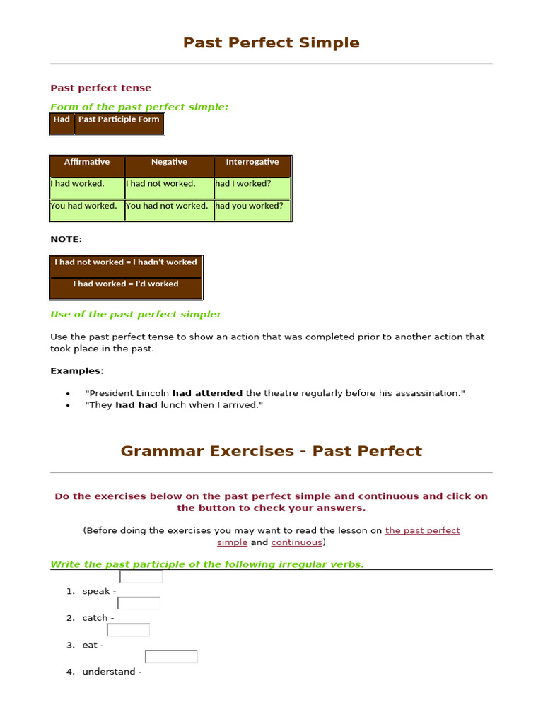 Past Perfect Simple | PDF