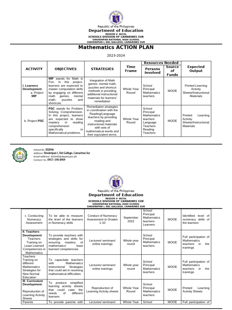 Math Action Plan | PDF