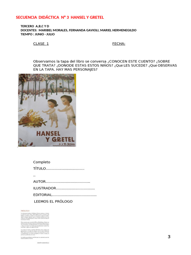 Secuencia 3 Hansel y Gretel | PDF