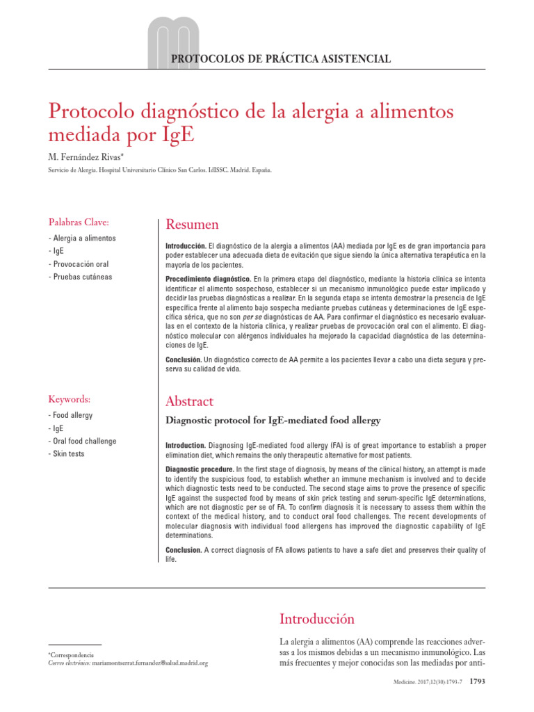 Protocolo Diagnóstico de La Alergia A Alimentos Mediada Por IgE | PDF