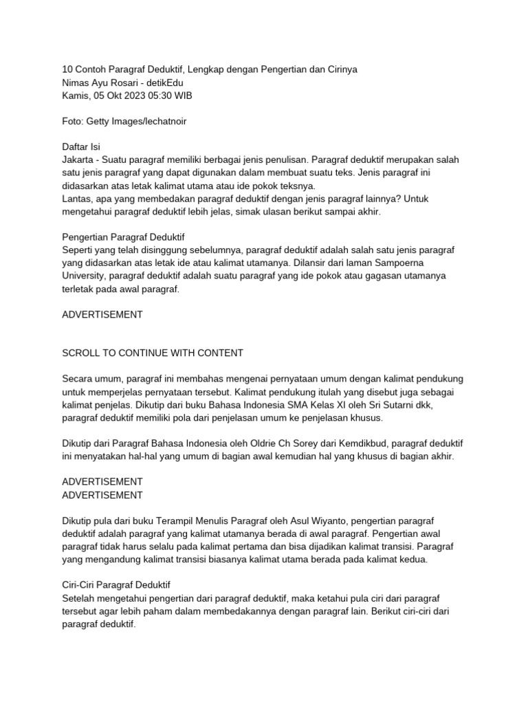 10 Contoh Paragraf Deduktif | PDF