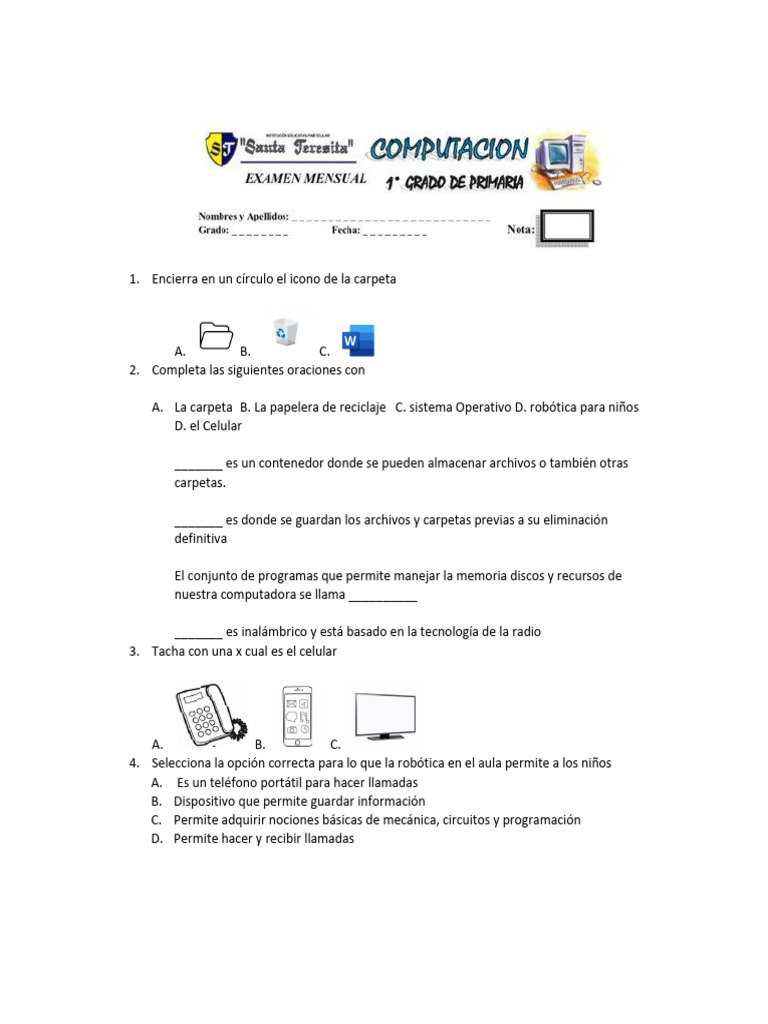 Examen Informática Primer Grado | PDF | Informática
