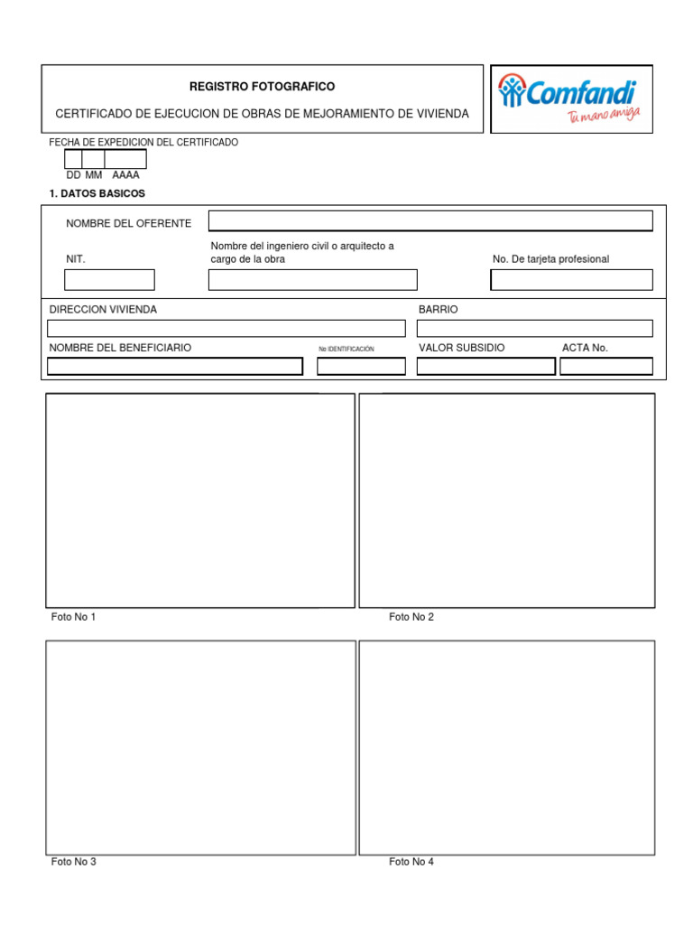 Formato Registro Fotografico Certificado de Ejecucion de Obras de ... Formato Registro Fotografico Certificado de Ejecucion de Obras de ...