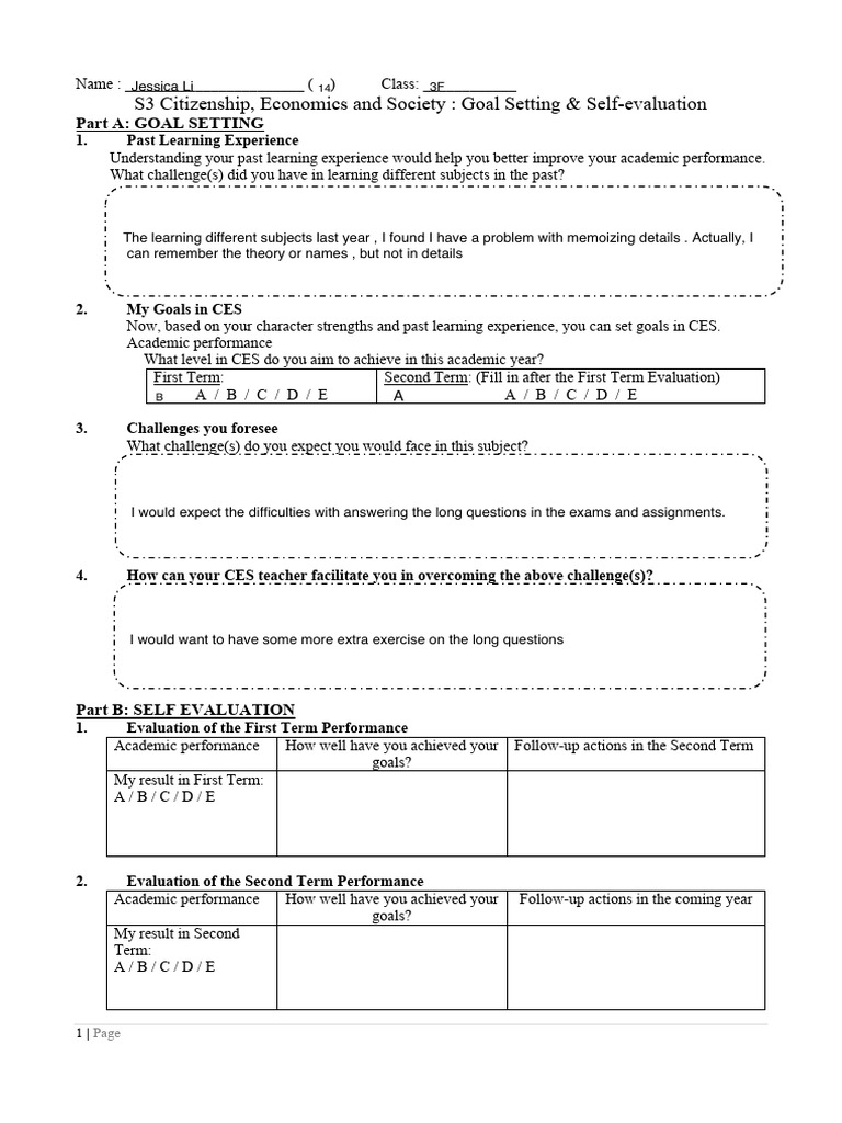 Econ - S3 - Goal Setting - 24-25 | PDF