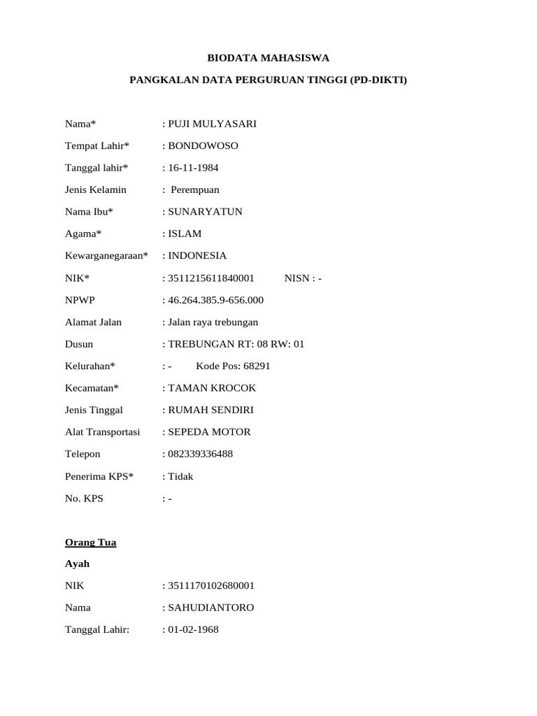 Form-Biodata Pddikti | PDF
