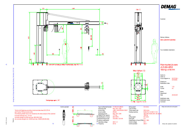 Slewing jib crane 16000kg-GA Drawing- MHE-Demag | PDF