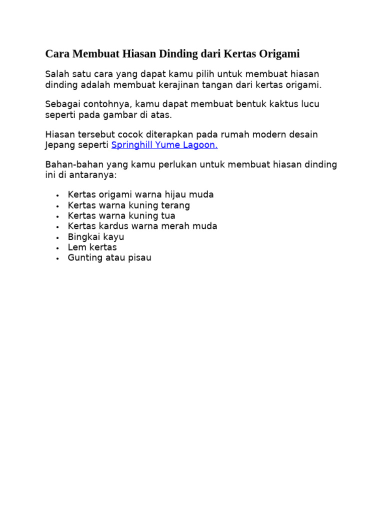 Cara Membuat Hiasan Dinding Dari Kertas Origami | PDF