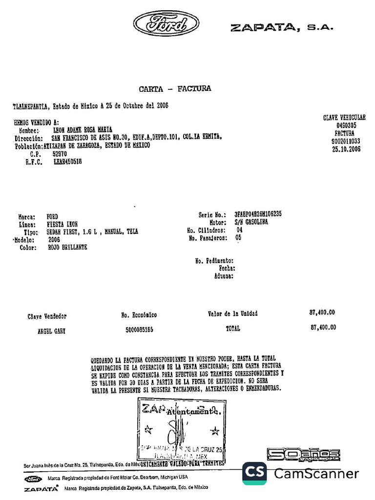 Ford Carta Factura | PDF