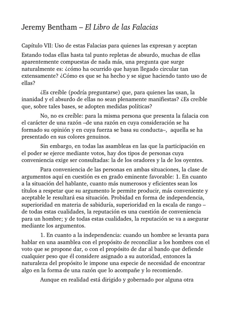 Jeremy Bentham 1824 El Libro de Las Falacias | PDF