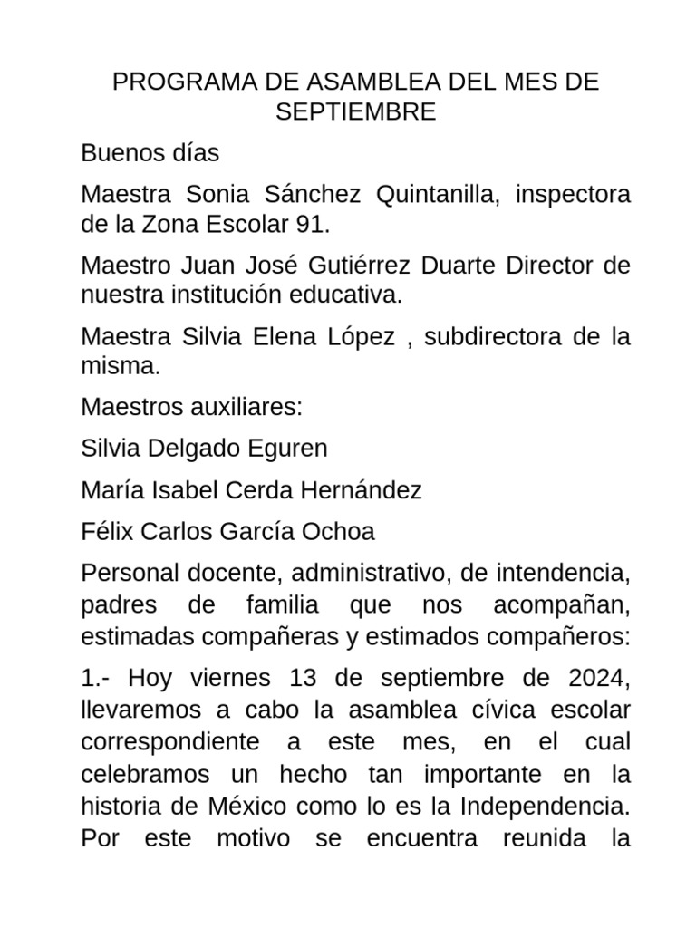 Programa Asamblea Septiembre Germán Profra. Eva | PDF | Social Science | Travel