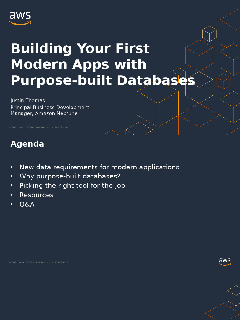 Building Your First Modern Apps With Purpose-Built Databases - AWS | PDF