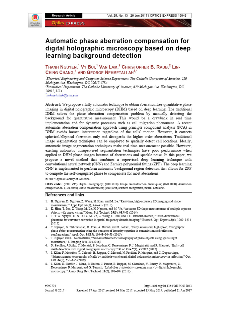 Automatic phase aberration compensation for digital holographic microscopy based on deep ...