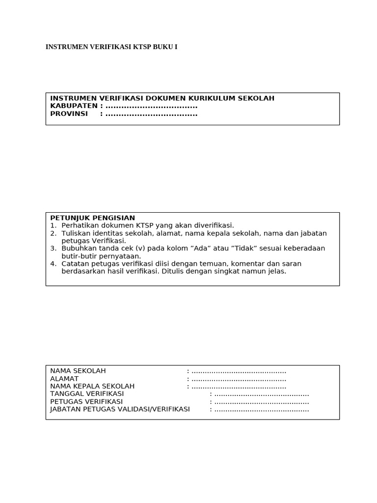 Instrumen Verifikasi Dan Validasi KTSP | PDF