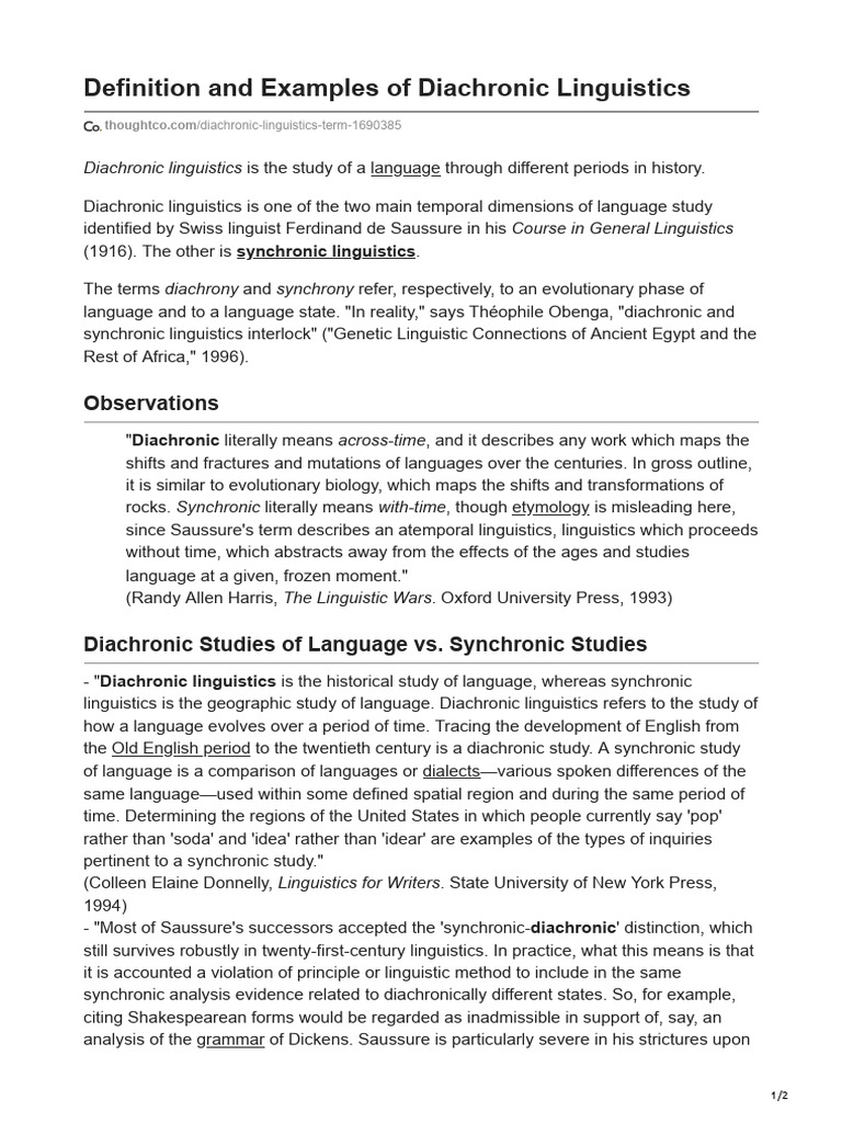 Definition and Examples of Diachronic Linguistics | PDF