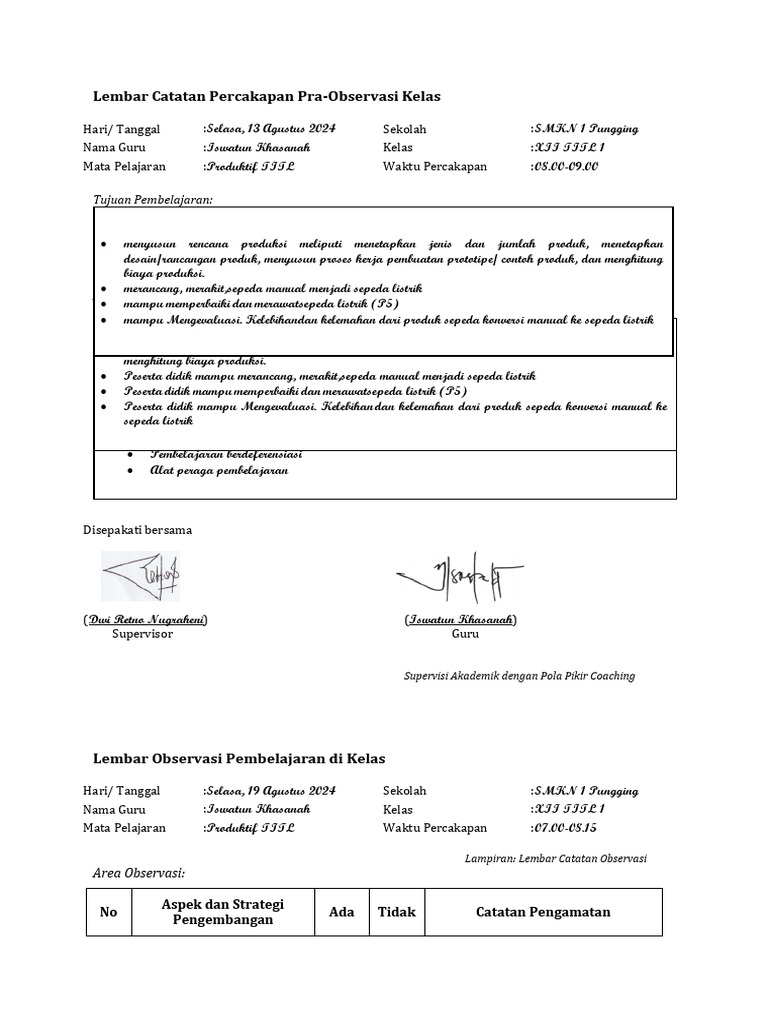 Dokumen Coaching Supervisi Akademik 2.3 | PDF