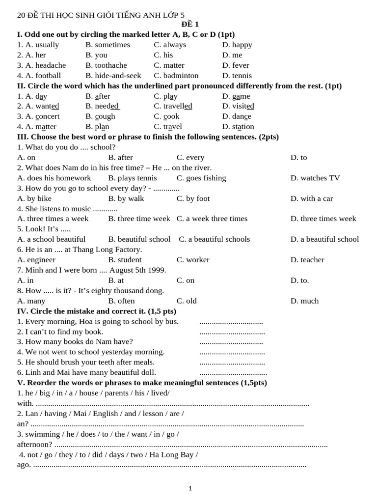 20 de Hoc Sinh Gioi Lop 5 & Luyen Viet | PDF