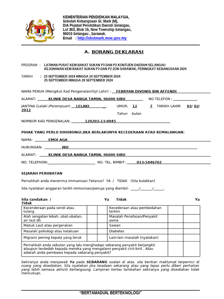 Borang Deklarasi - Febryan | PDF