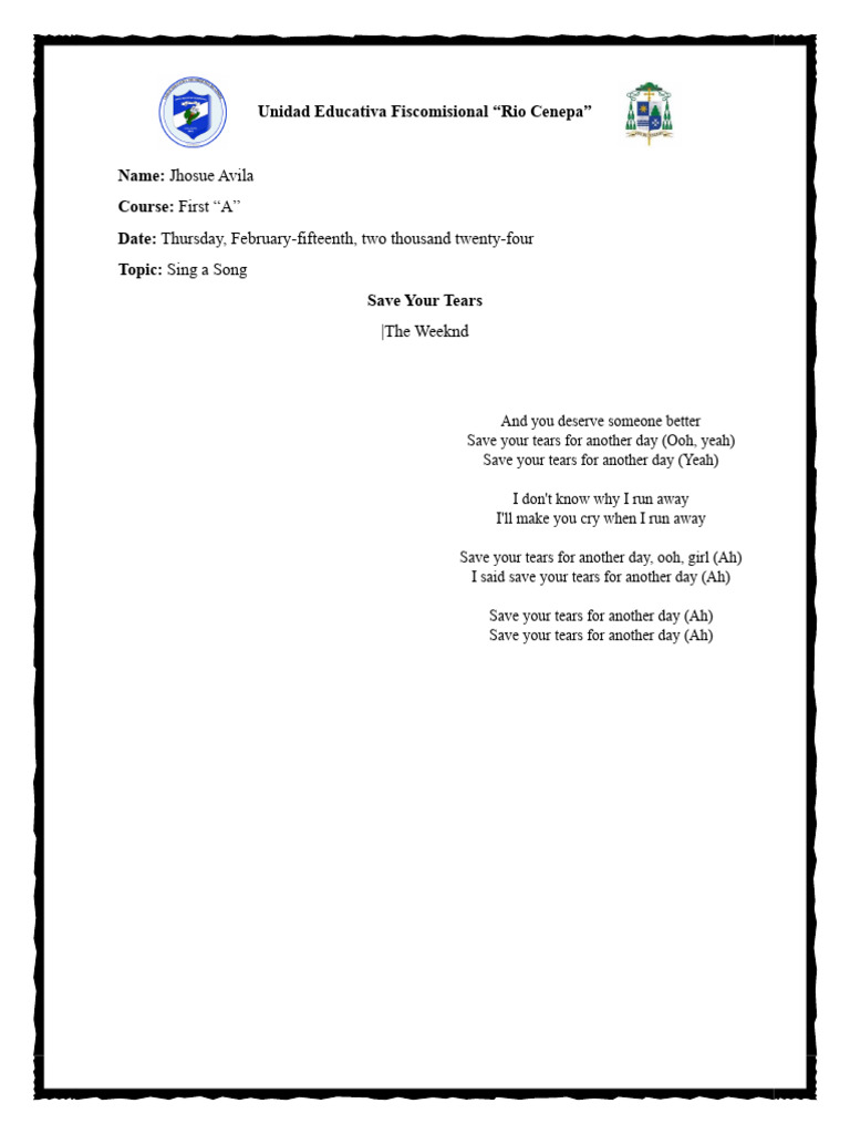 Save Your Tears | PDF