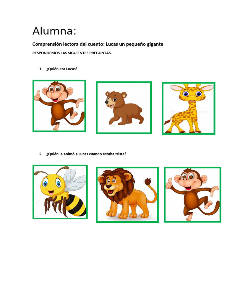 Comprensión Lectora Cuento Luca El Pequeño Gigante | PDF