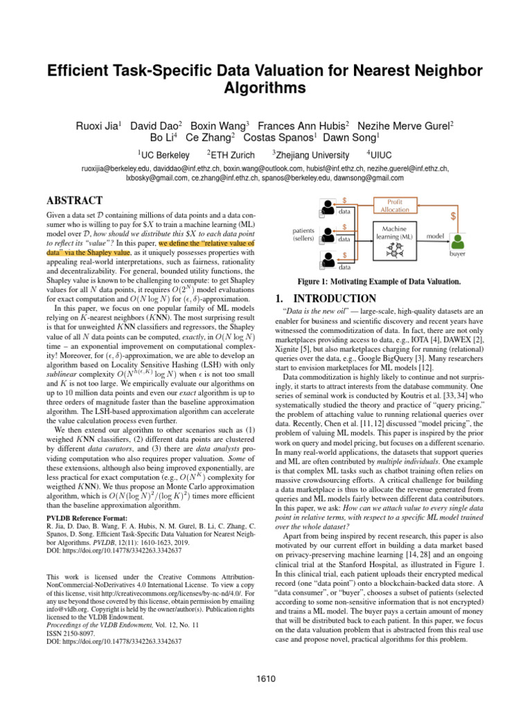 Efficient Task-Specific Data Valuation For Nearest Neighbor Algorithms | PDF