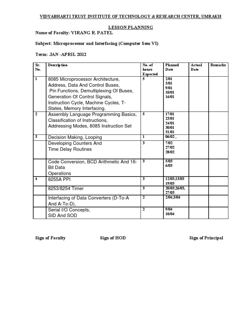Microprocessor Lesson Plan Overview | PDF | Business | Computers