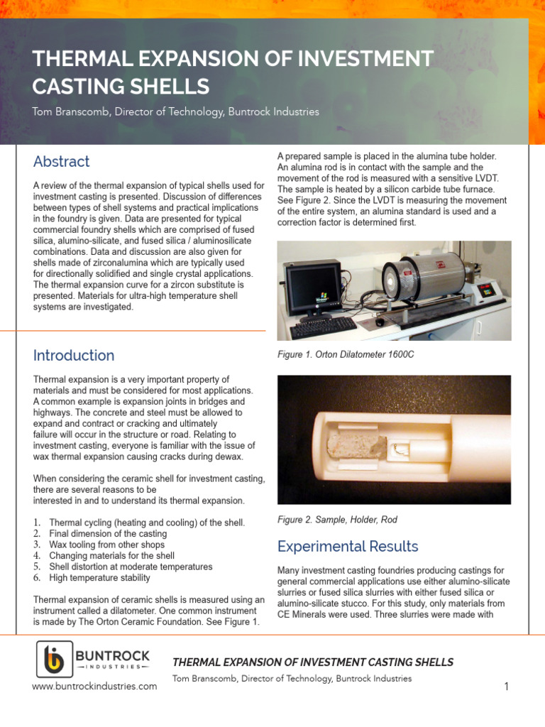 Thermal Expansion of Investment Casting Shells | PDF