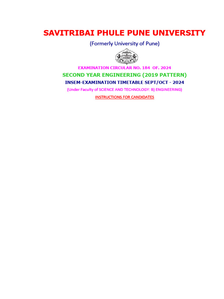 SPPU 2024 Engineering Exam Schedule | PDF | Engineering | Object Oriented Programming