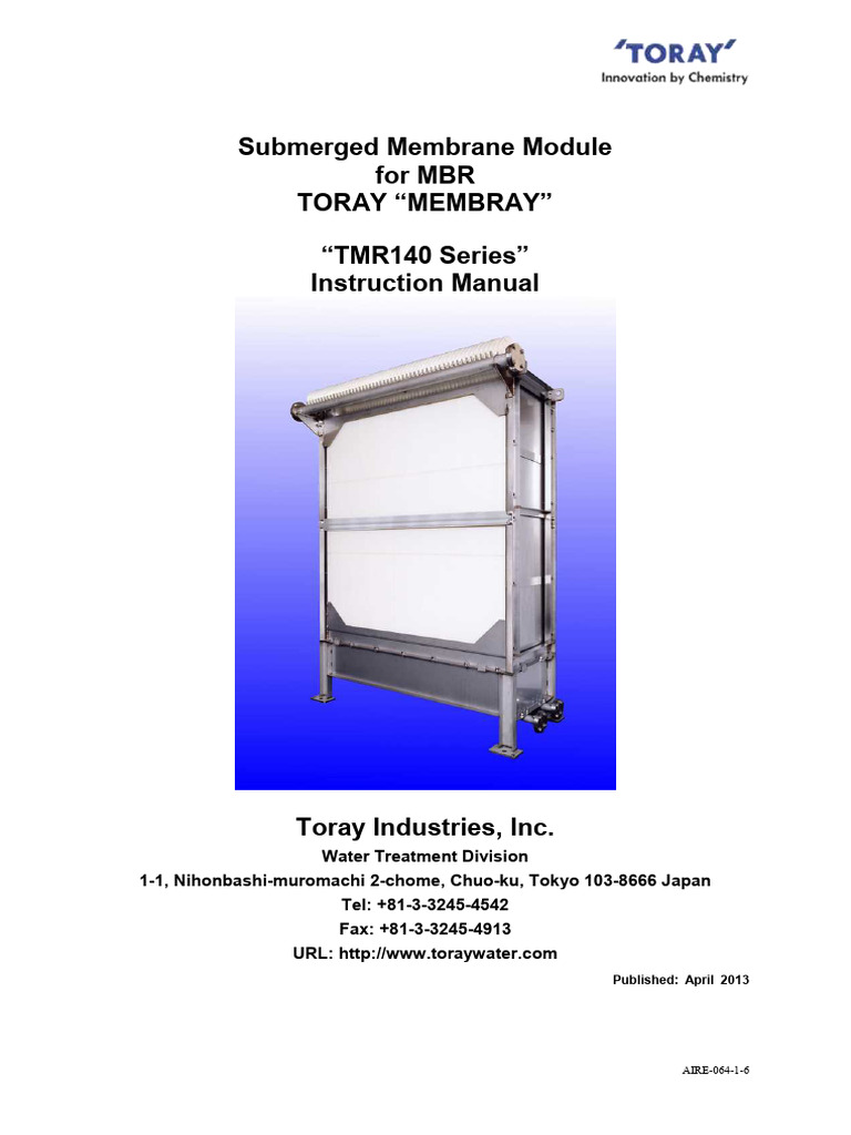 Toray TMR140 Series MBR Module Manual | PDF | Membrane | Technology ...